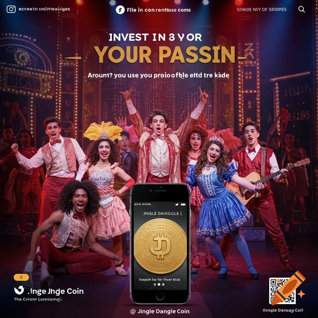 Advertisement for Jingle Dangle Coin, a musical-themed cryptocurrency on Craiyon