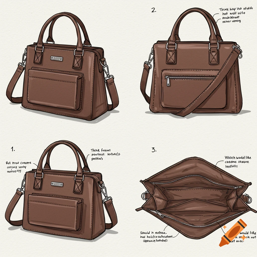 Sketches for designing a custom bag on Craiyon