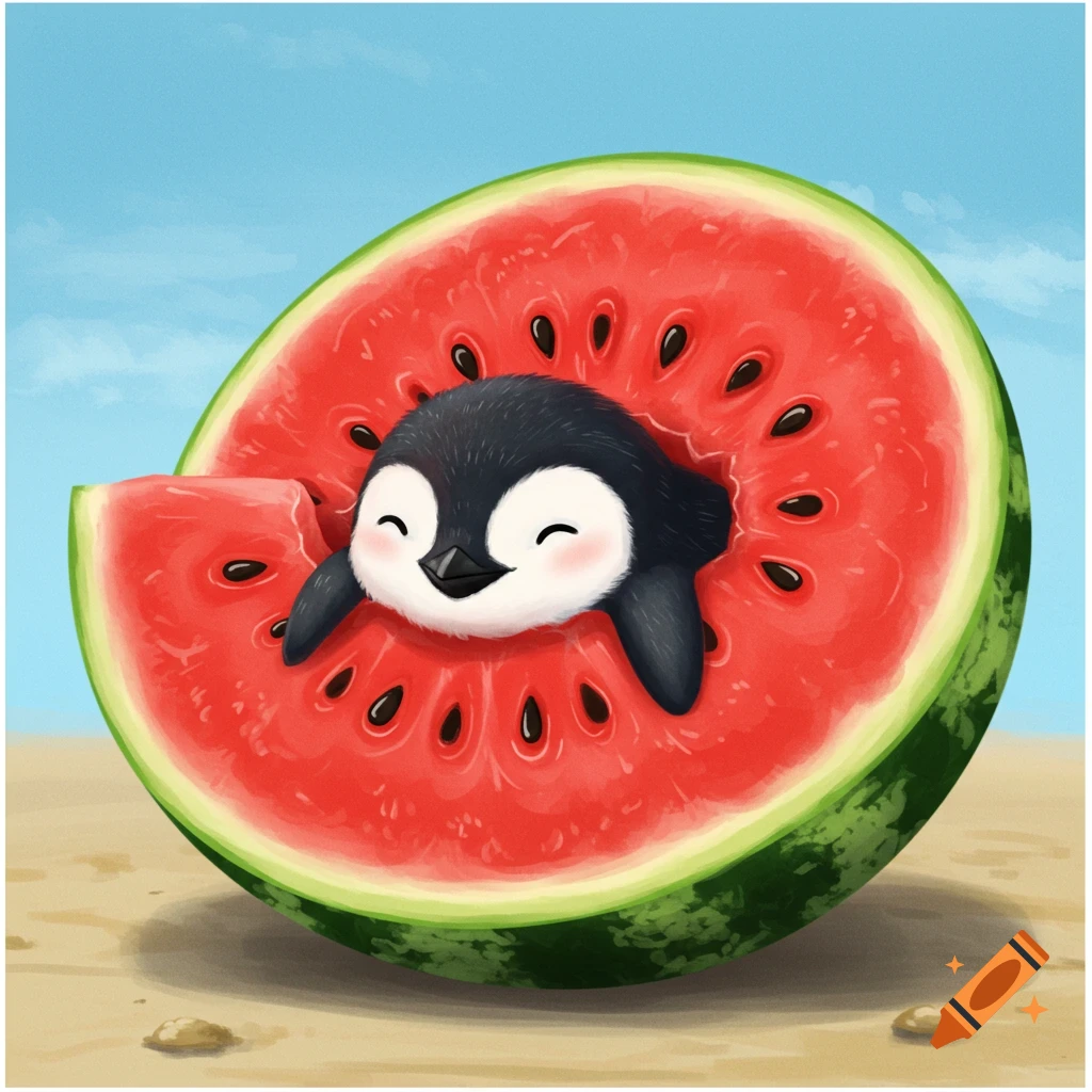 Penguin inside a watermelon on Craiyon