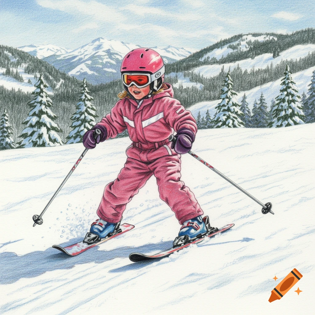 Mr. Monopoly skis down a snowy mountain slope, with pine trees and ...