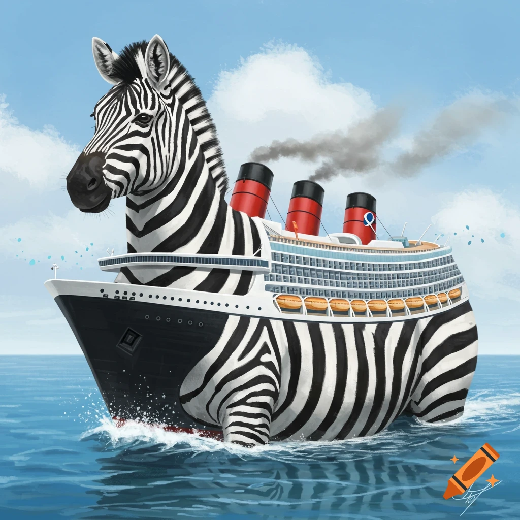 Illustration of a large cruise ship sailing on the ocean at sunset. on ...