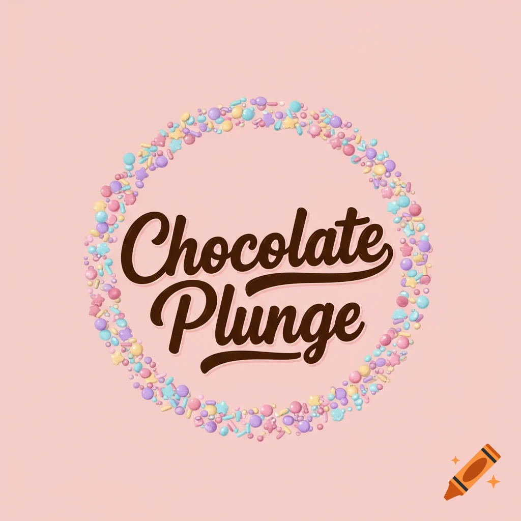 Chocolate Plunge logo with brown cursive text in pink circle with ...