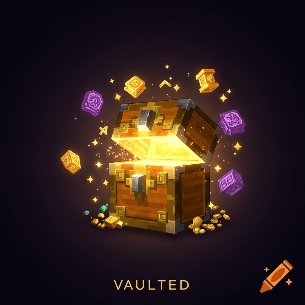 Minecraft Vaulted server logo featuring glowing treasure chest and ...