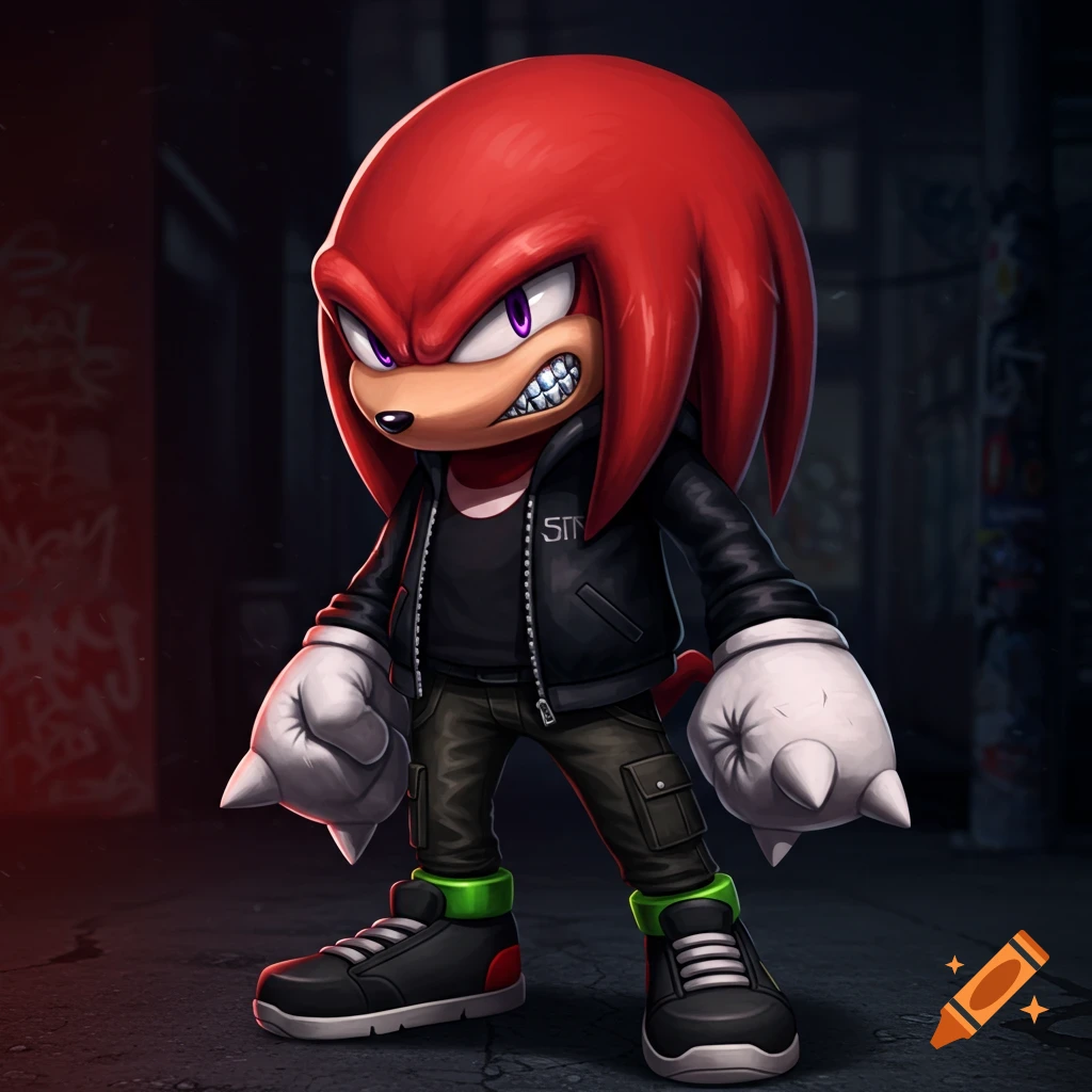Knuckles from Sonic wearing a black jacket and grill in a dark street ...