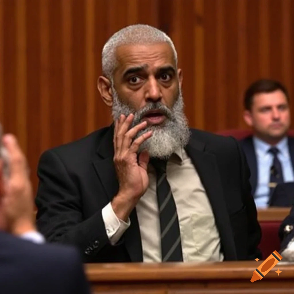 Anjem Choudary shocked in Woolwich Crown Court dock on Craiyon