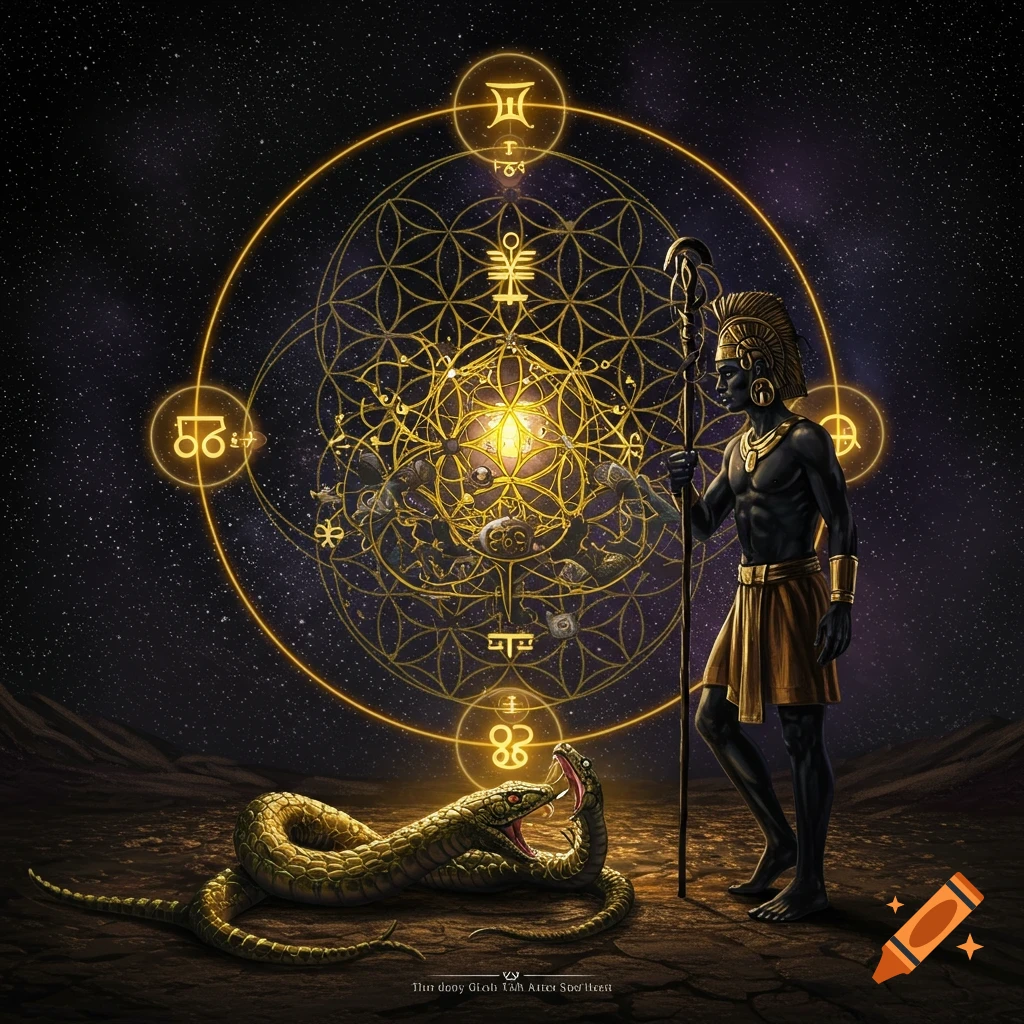 Fantasy art of an ancient Egyptian figure holding a staff, standing by ...