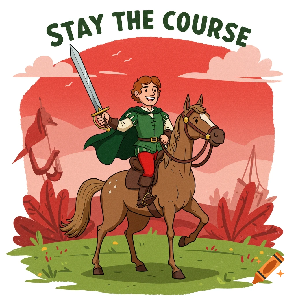 Cartoon of a cavalier with a sword on a horse on Craiyon