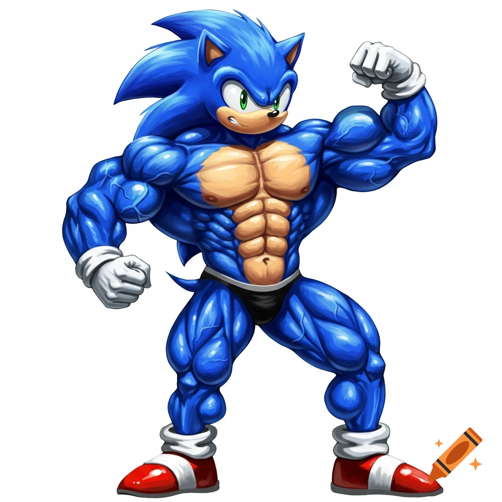 Sonic the Hedgehog with muscles on Craiyon