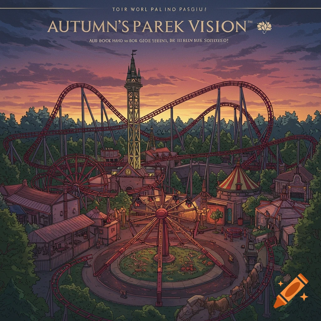 Theme park concept for Autumn’s Shattered Tomorrow on Craiyon