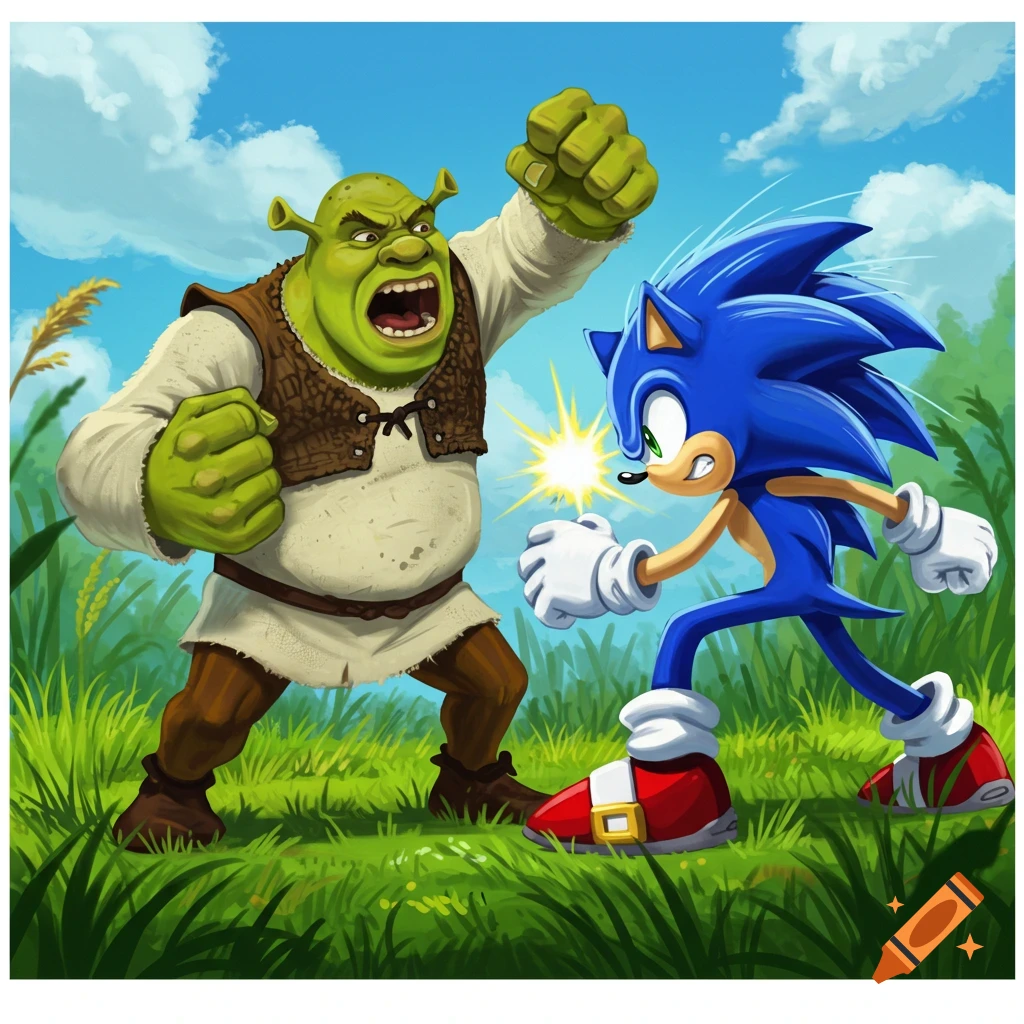 Shrek vs Sonic on Craiyon