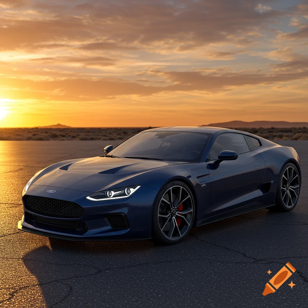 A blue Mazda Miata convertible with yellow racing stripes in a ...