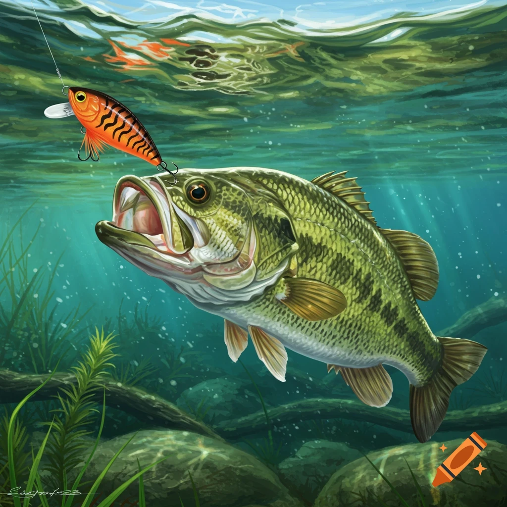 A large green bass fish lies on green grass next to a yellow tape ...