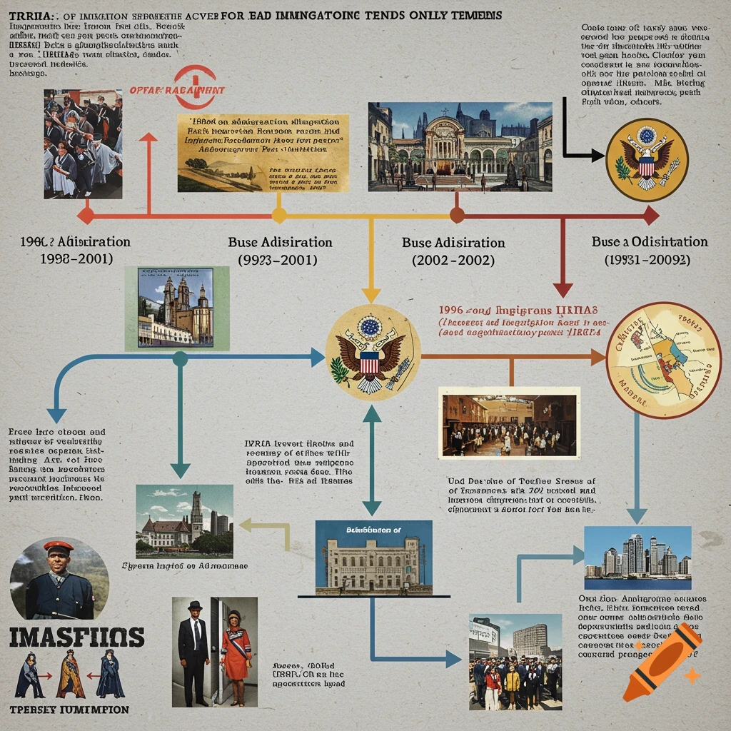 US immigration trends timeline from 1993–2025 on Craiyon