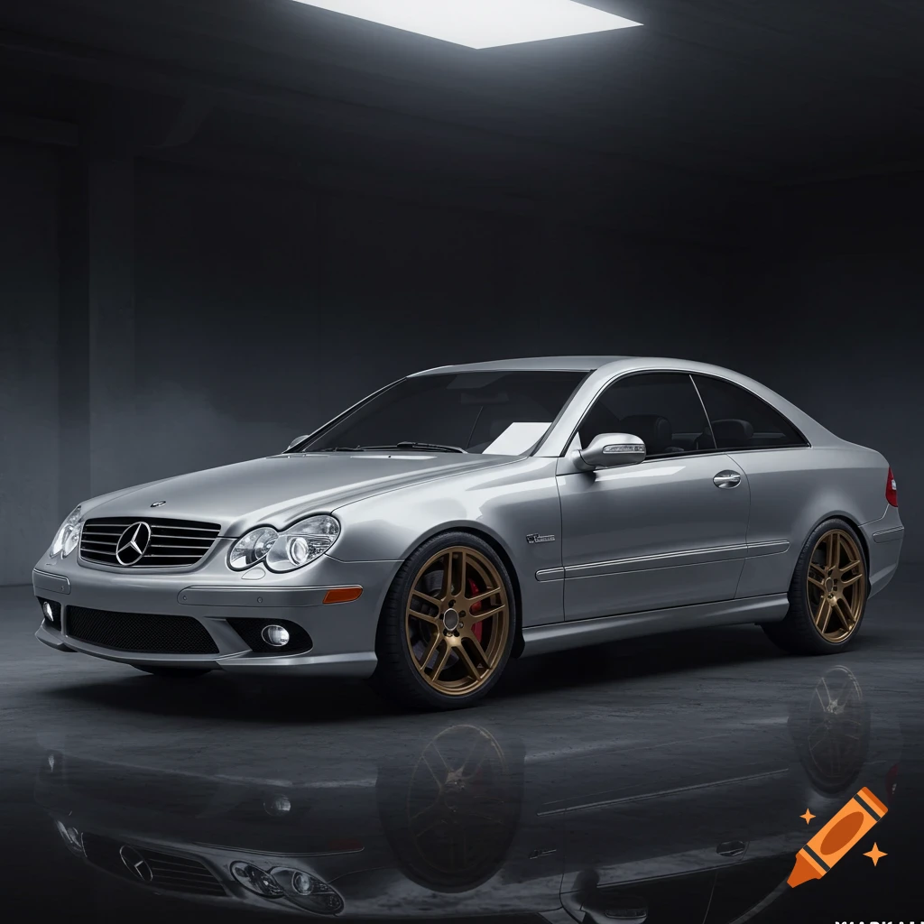 Silver 2004 Mercedes clk55 AMG with bronze rims on Craiyon
