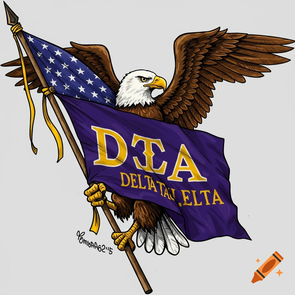 American eagle holding a Delta Tau Delta flag on Craiyon