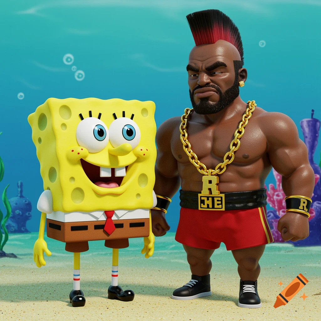 Cartoon of Spongebob Squarepants standing next to Mr. T in a studio. on ...
