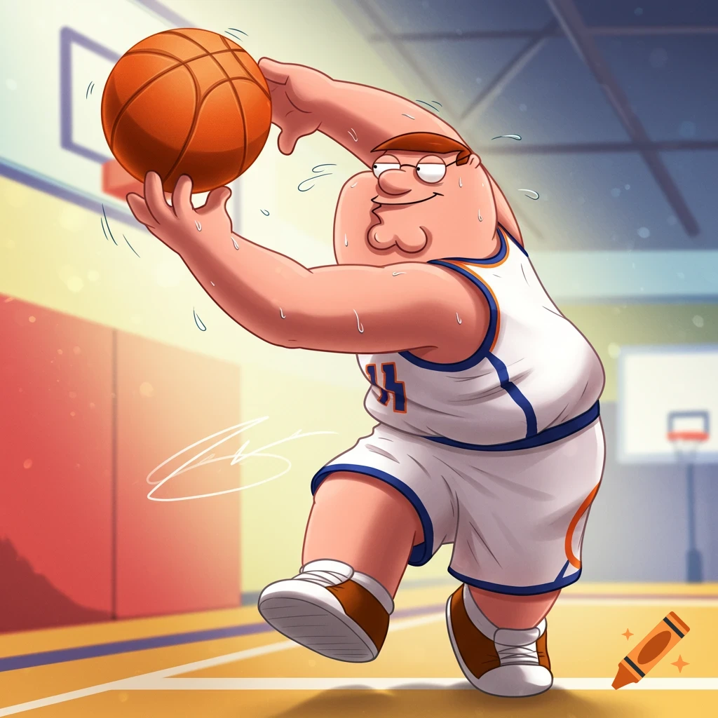 Peter Griffin fadeaway shot on Craiyon