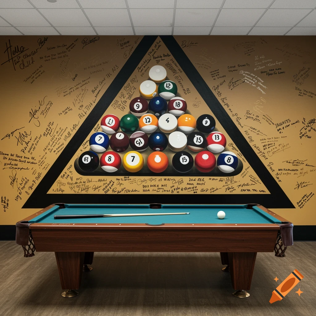 A pool table with several darts stuck in the green felt, along with ...