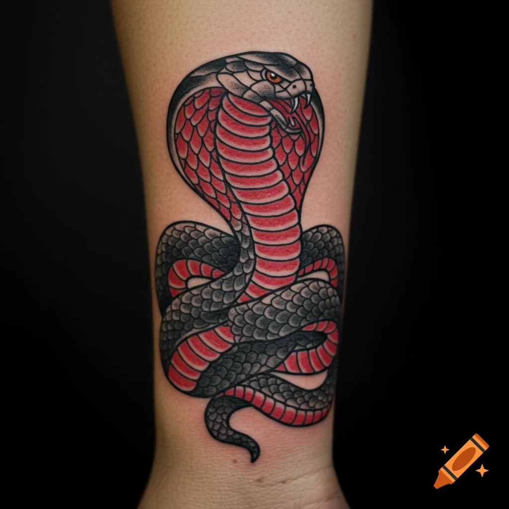 Cobra wrist tattoo, traditional black and red style on Craiyon