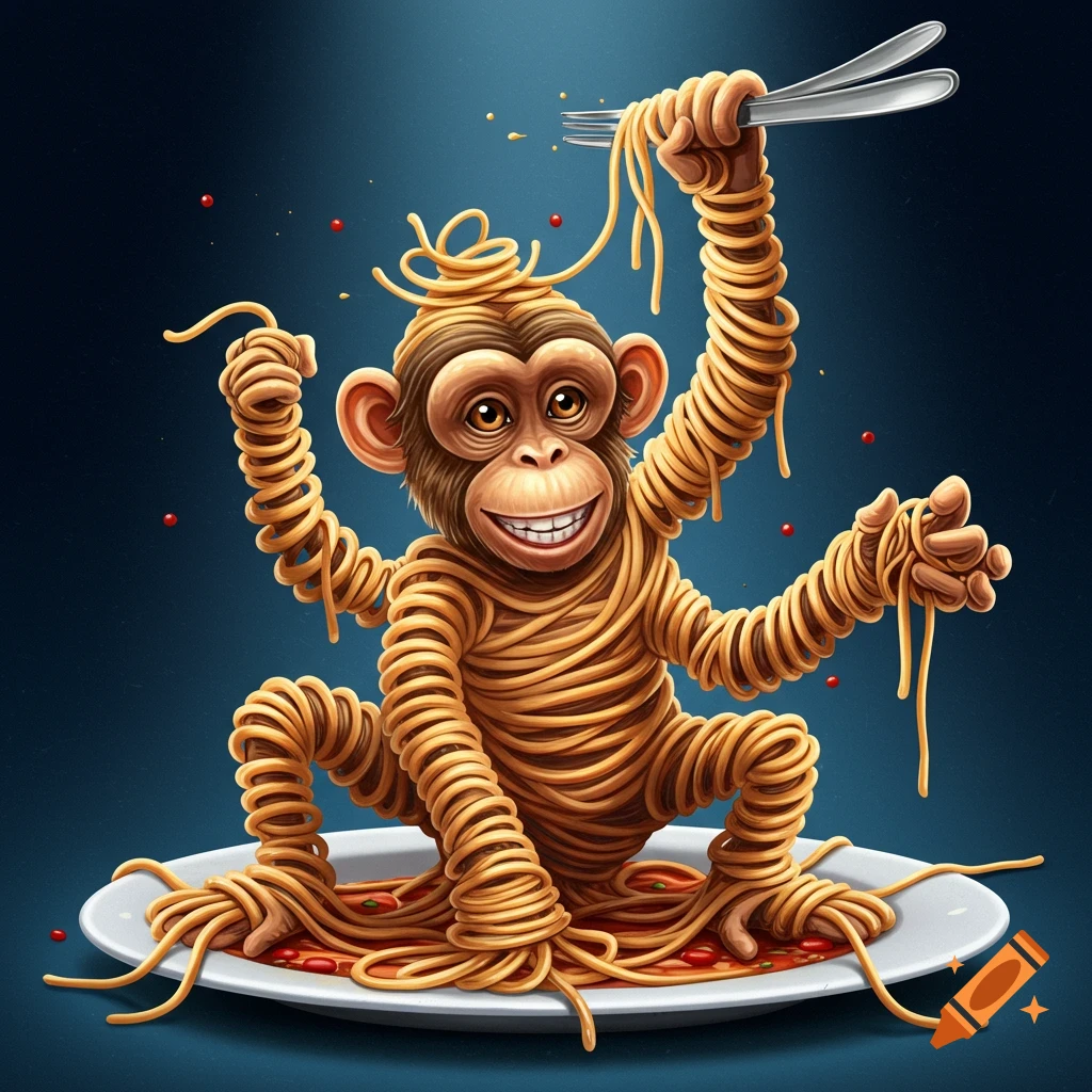 Spaghetti bowl mixed with a monkey on Craiyon