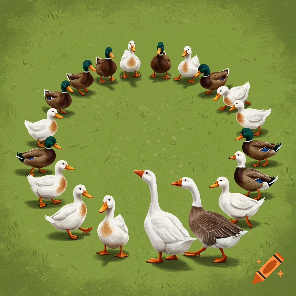 Duck duck goose game with ducks and a goose on Craiyon