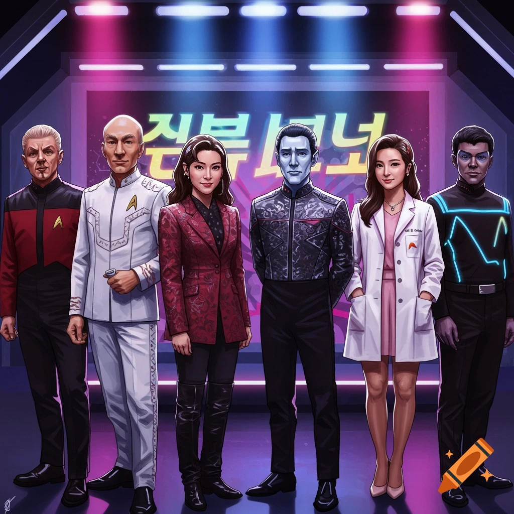 Star Trek TNG crew as K-pop idols on Craiyon