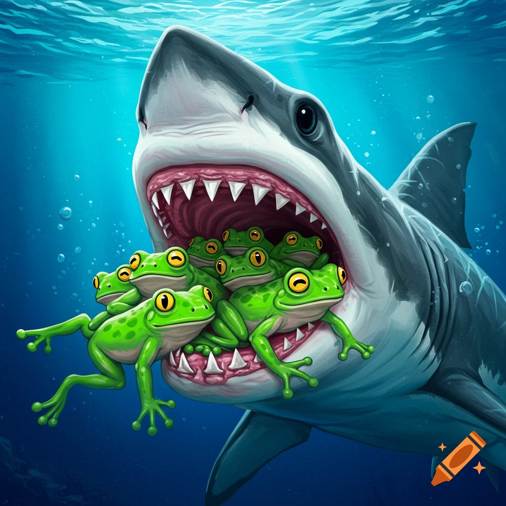 Shark eating frogs on Craiyon