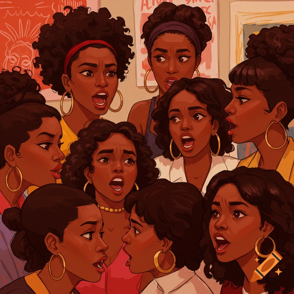 Black female artists discussing community issues on Craiyon