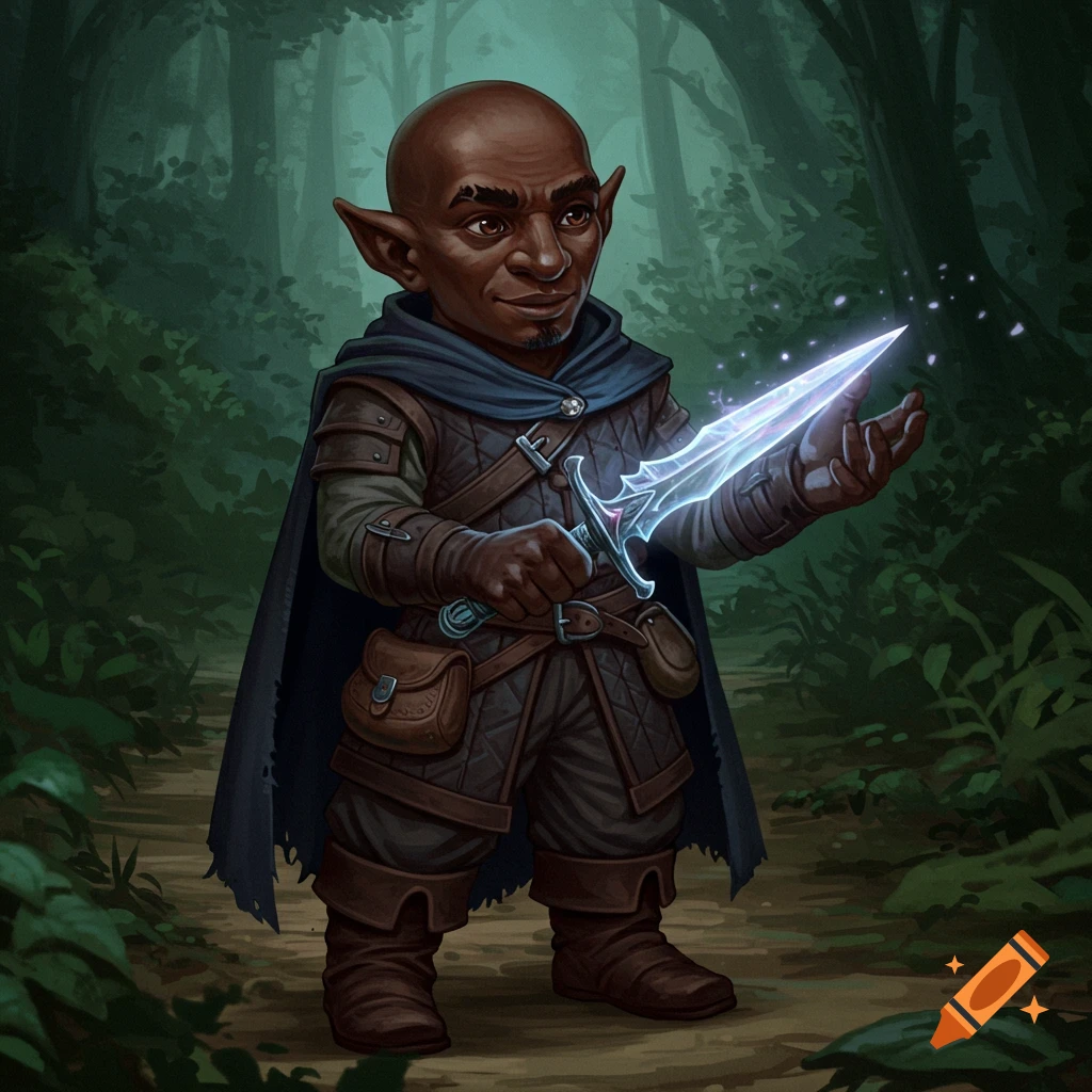 Deep gnome male rogue with ethereal dagger, D&D on Craiyon