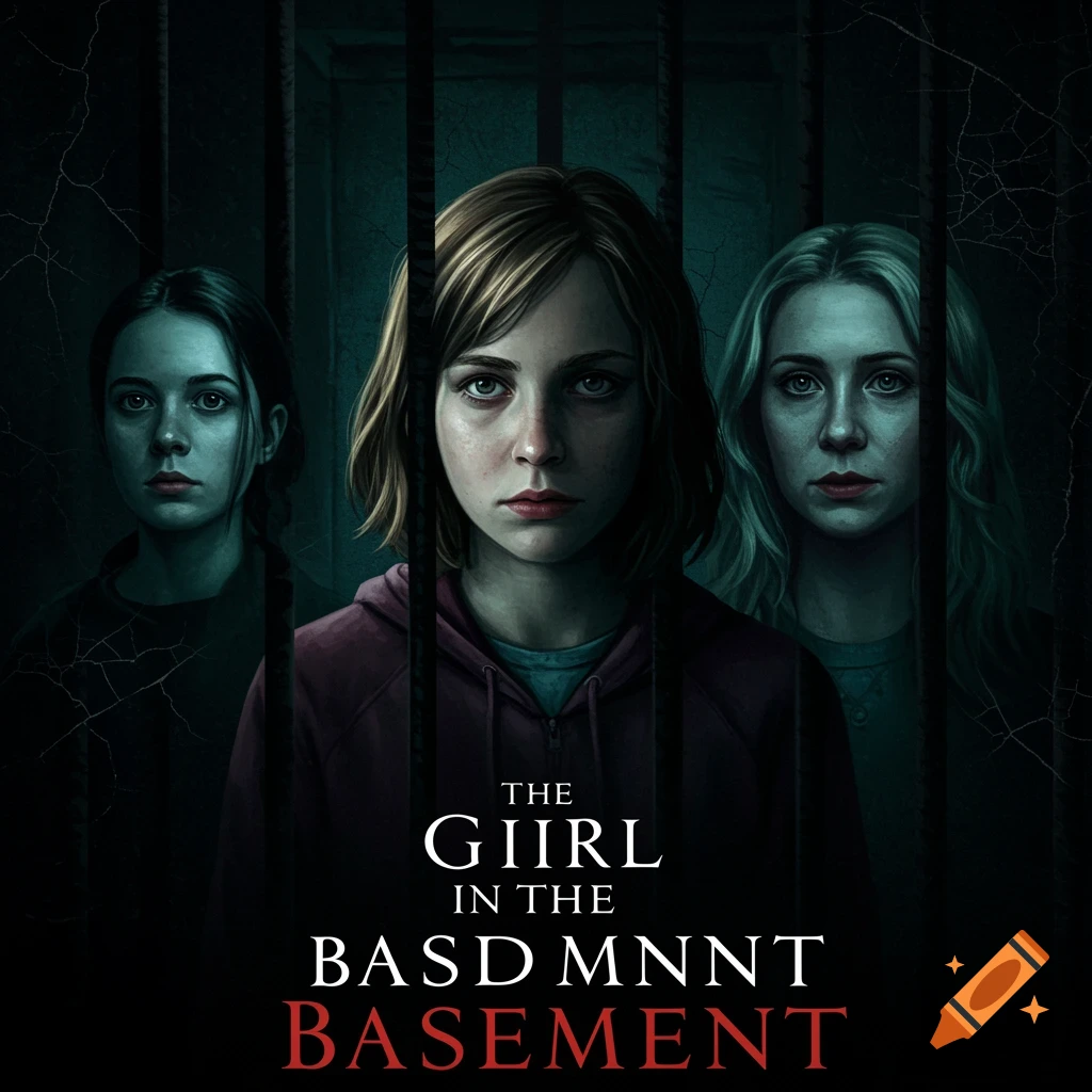 Movie poster for 'The Girl in the Basement' book, emphasizing darkness ...