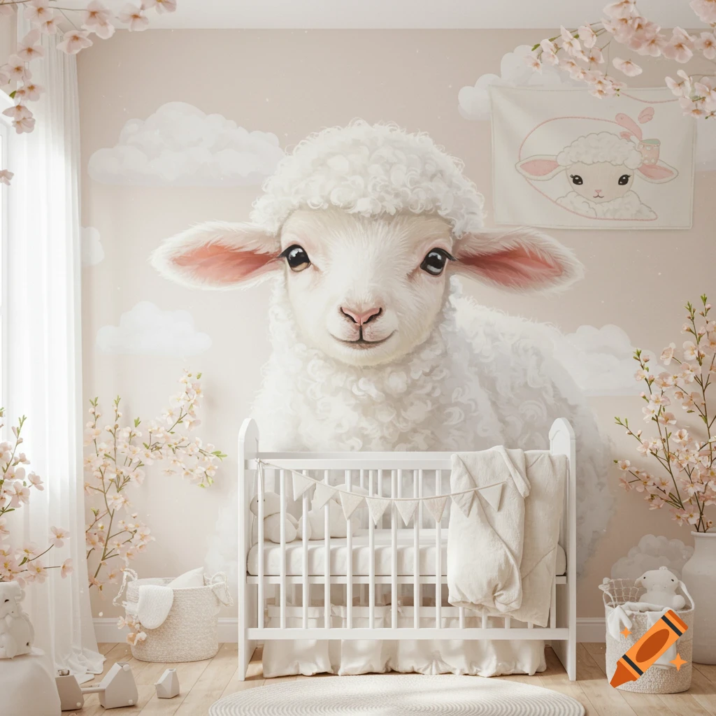 A cozy, warm-toned baby nursery with a white crib, rocking chair ...