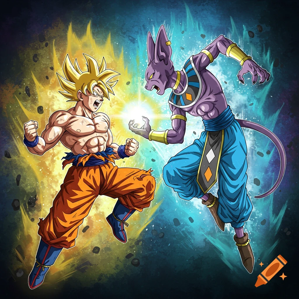 Goku vs Beerus anime art on Craiyon
