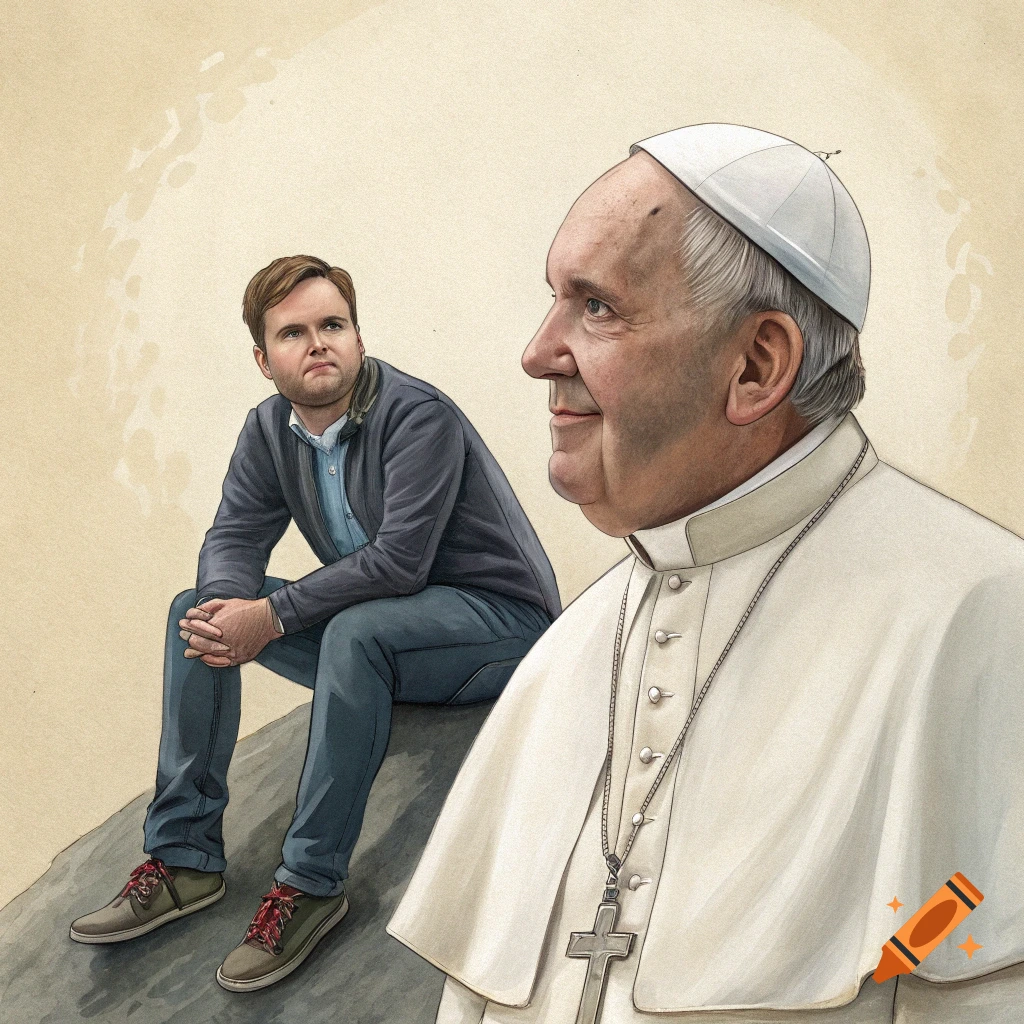 Illustrated Pope with American flag cape and crown, holding a hot dog ...