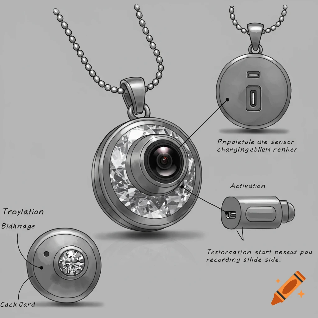 Pendant with hidden camera lens on Craiyon