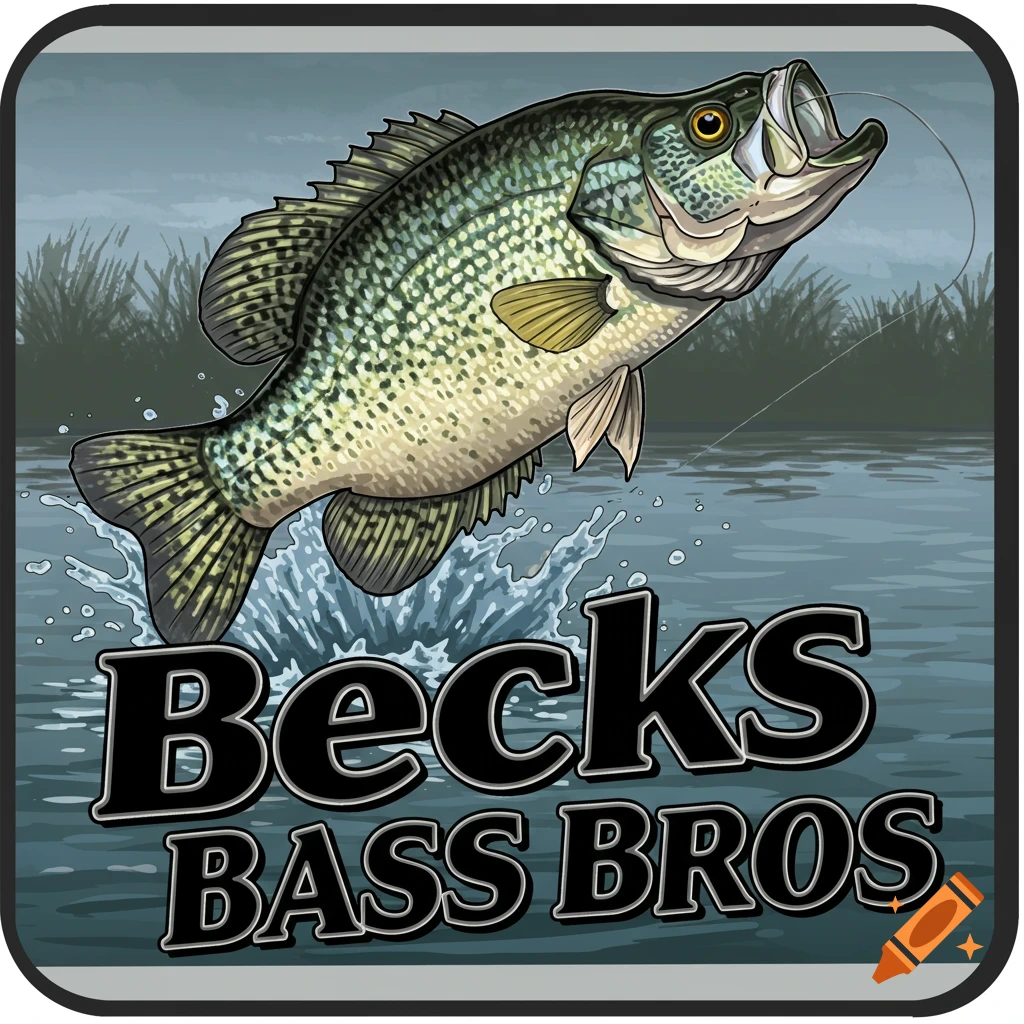 Becks Bass Bros label with crappie jumping on Craiyon