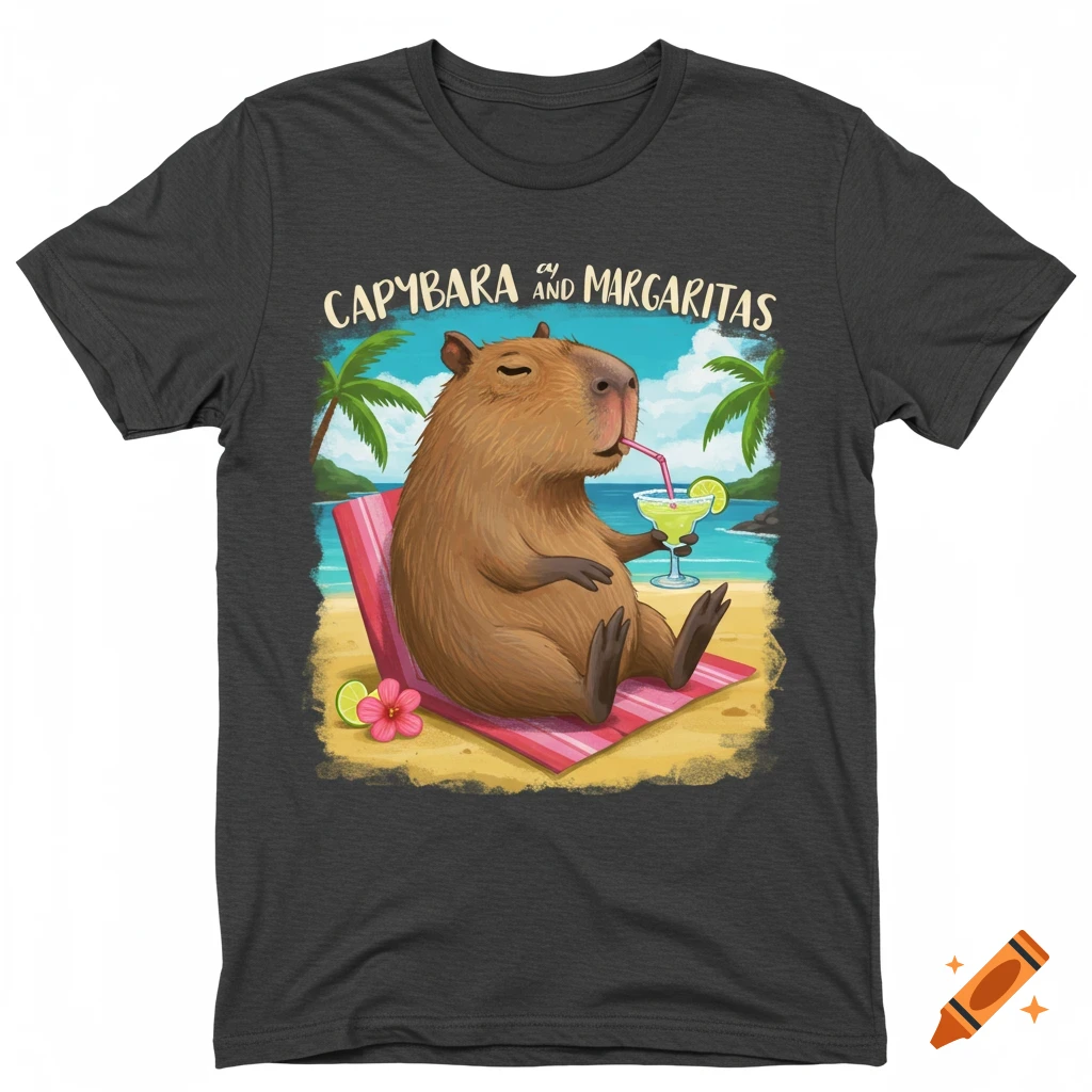 Capybara drinking a margarita t-shirt design on Craiyon