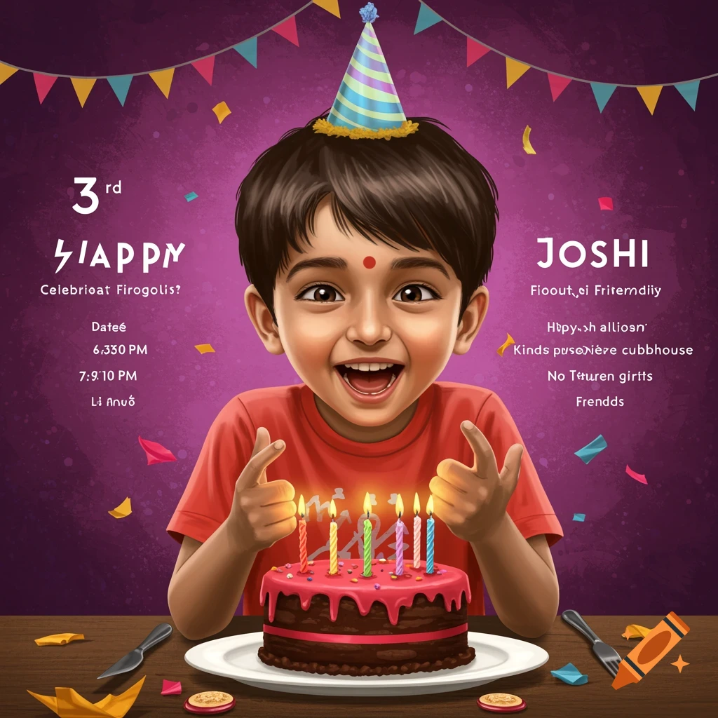 Joshi's 3rd Birthday Celebration invitation on Craiyon