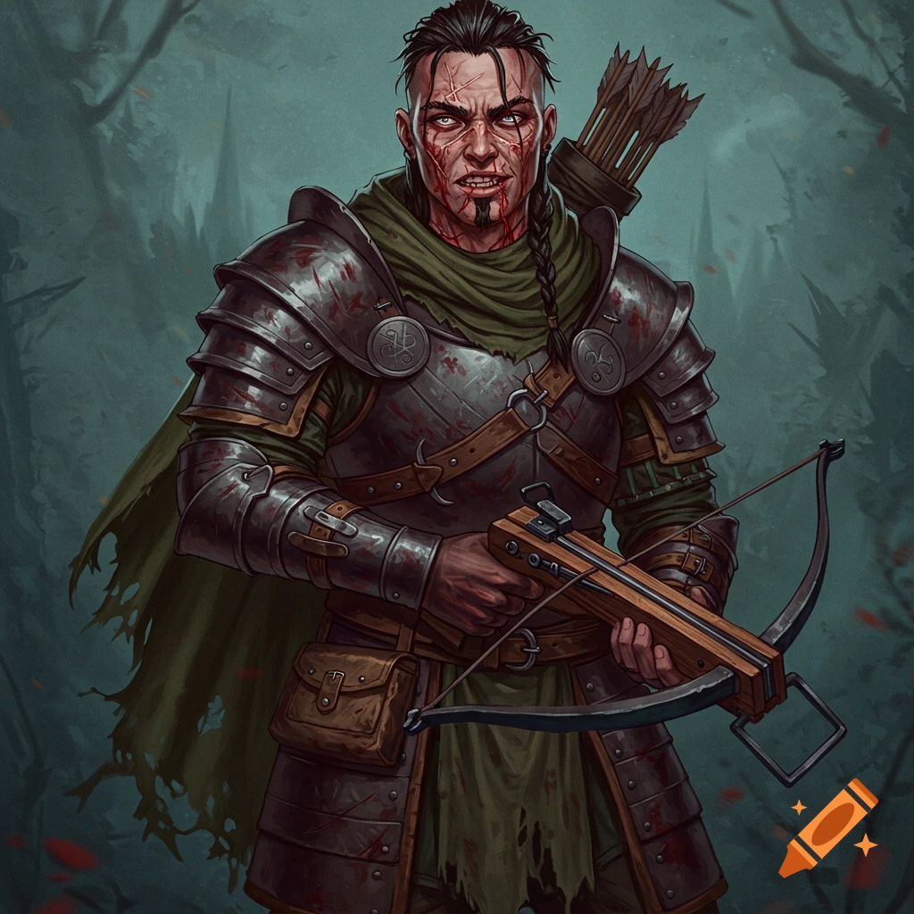 D&D bloodhunter character with battle scars on Craiyon