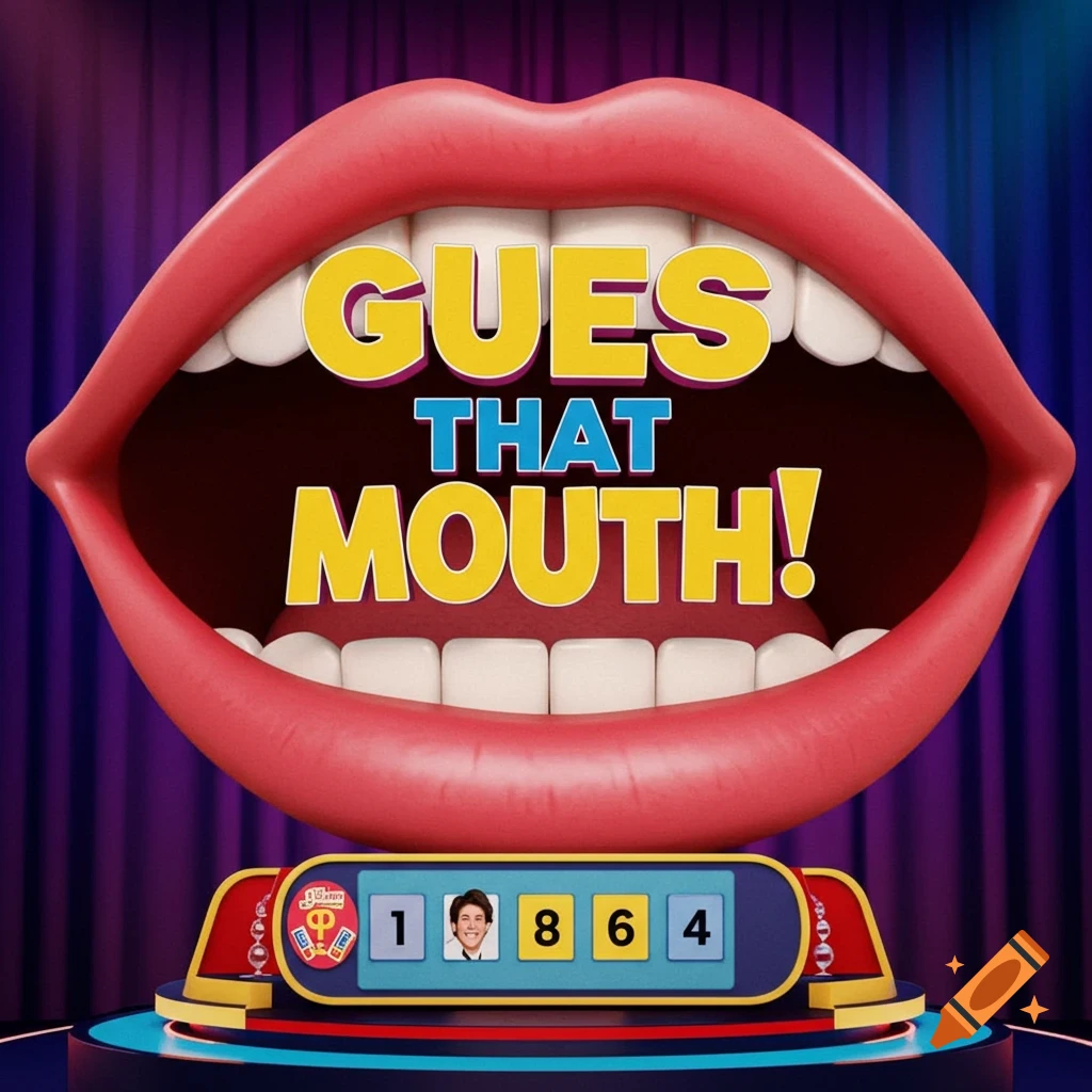 "Guess that Mouth!" game show logo in The Price Is Right style on Craiyon
