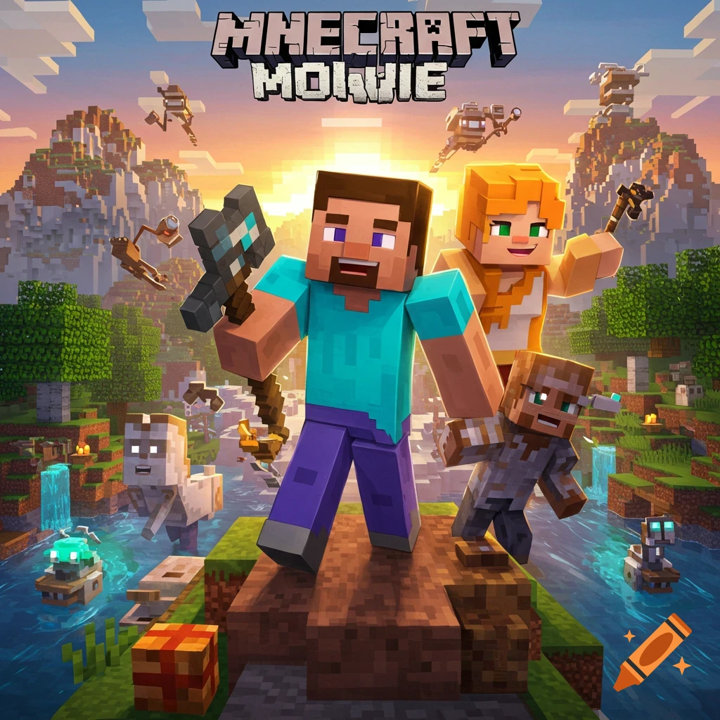 Minecraft characters Steve, Alex, and a Creeper in a blocky landscape ...