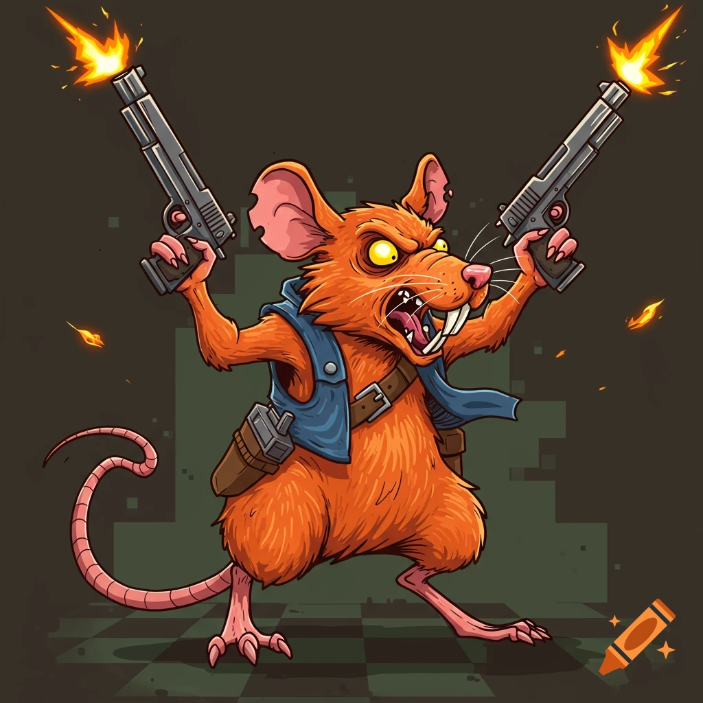 Stylized illustration of a rat king in hockey gear, surrounded by other ...