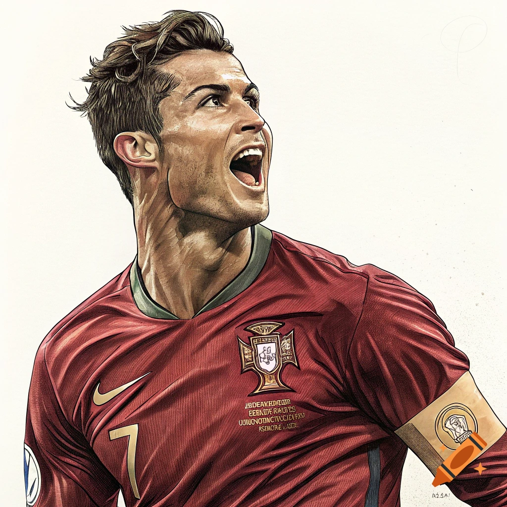 Stylized portrait of footballer Cristiano Ronaldo in a white and red ...