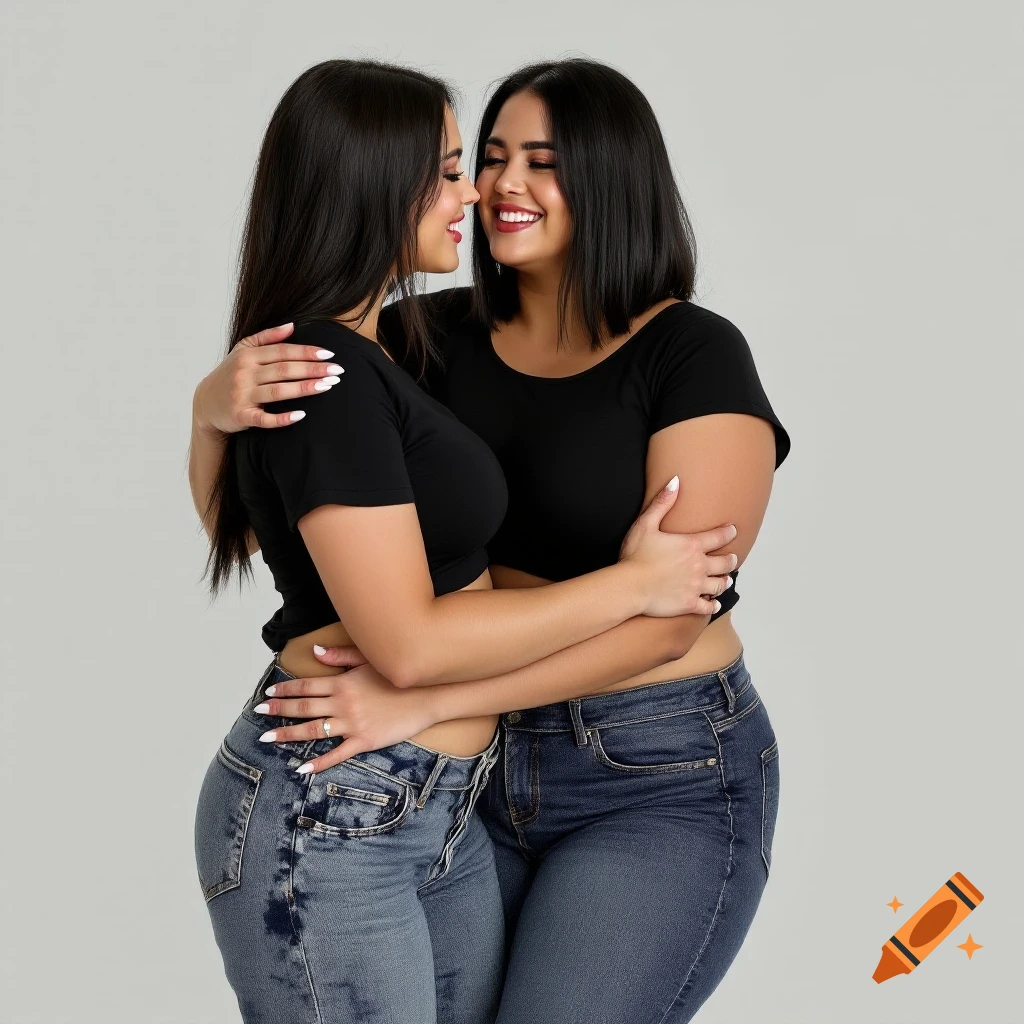 Southeast Asian model in cropped jersey and flared jeans hugging a ...