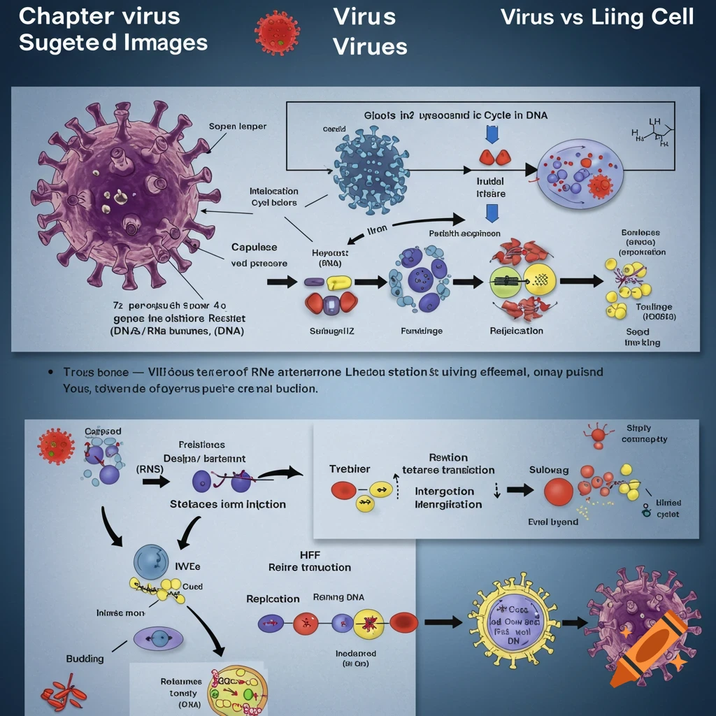 Virus structure and life cycle diagrams on Craiyon