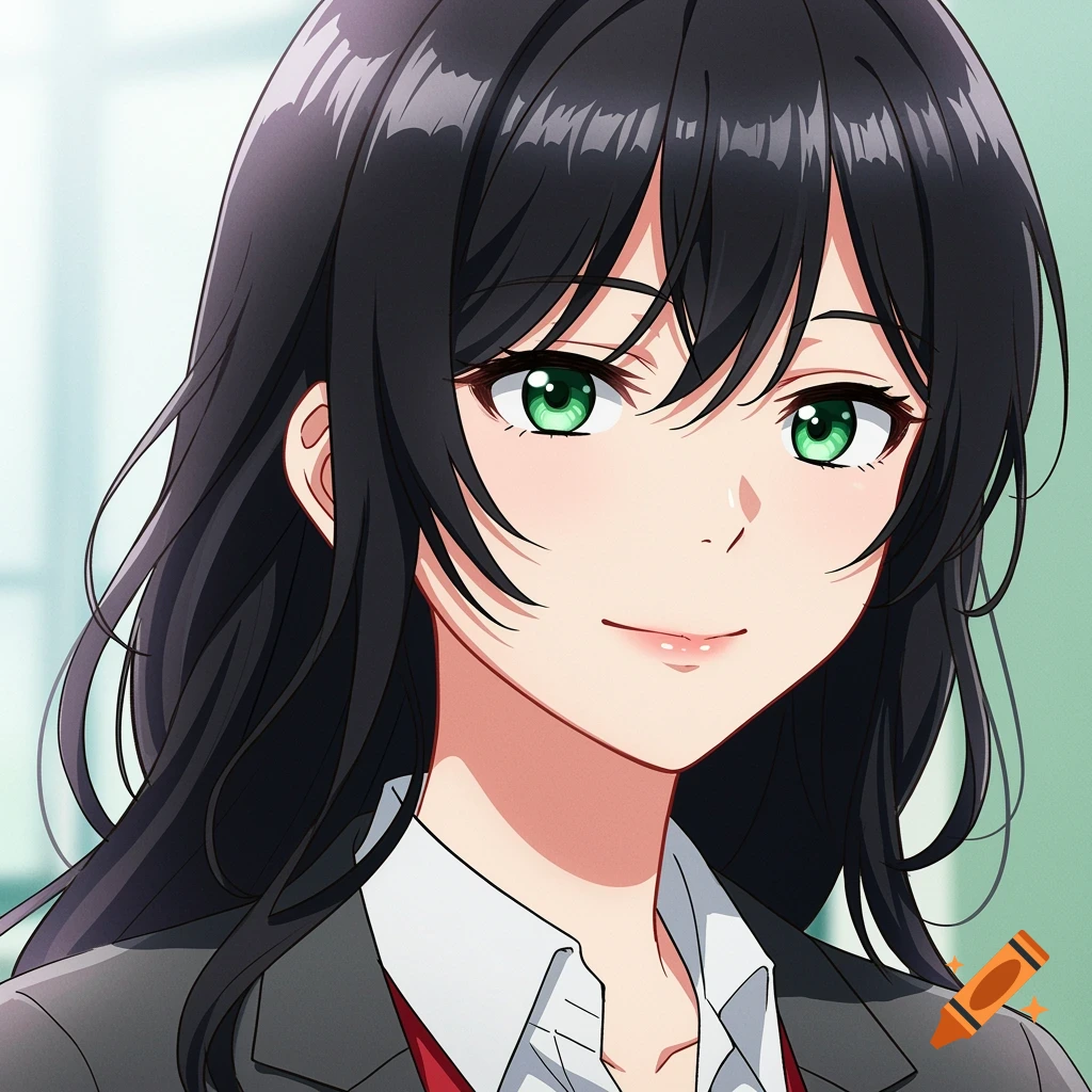 Anime art of Sayuri Otsukami, a charming high school student with long ...