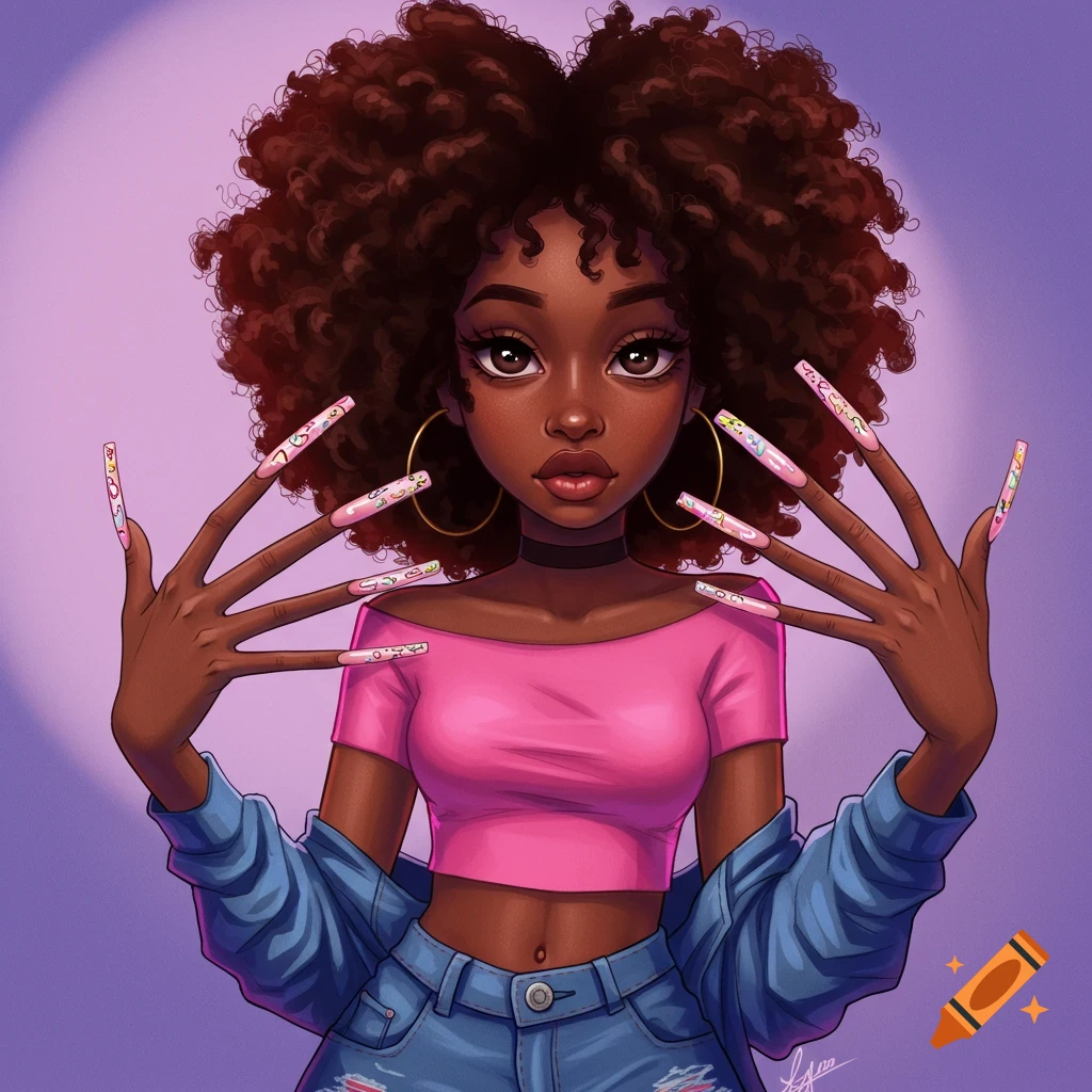 Black girl with long creative nails on Craiyon