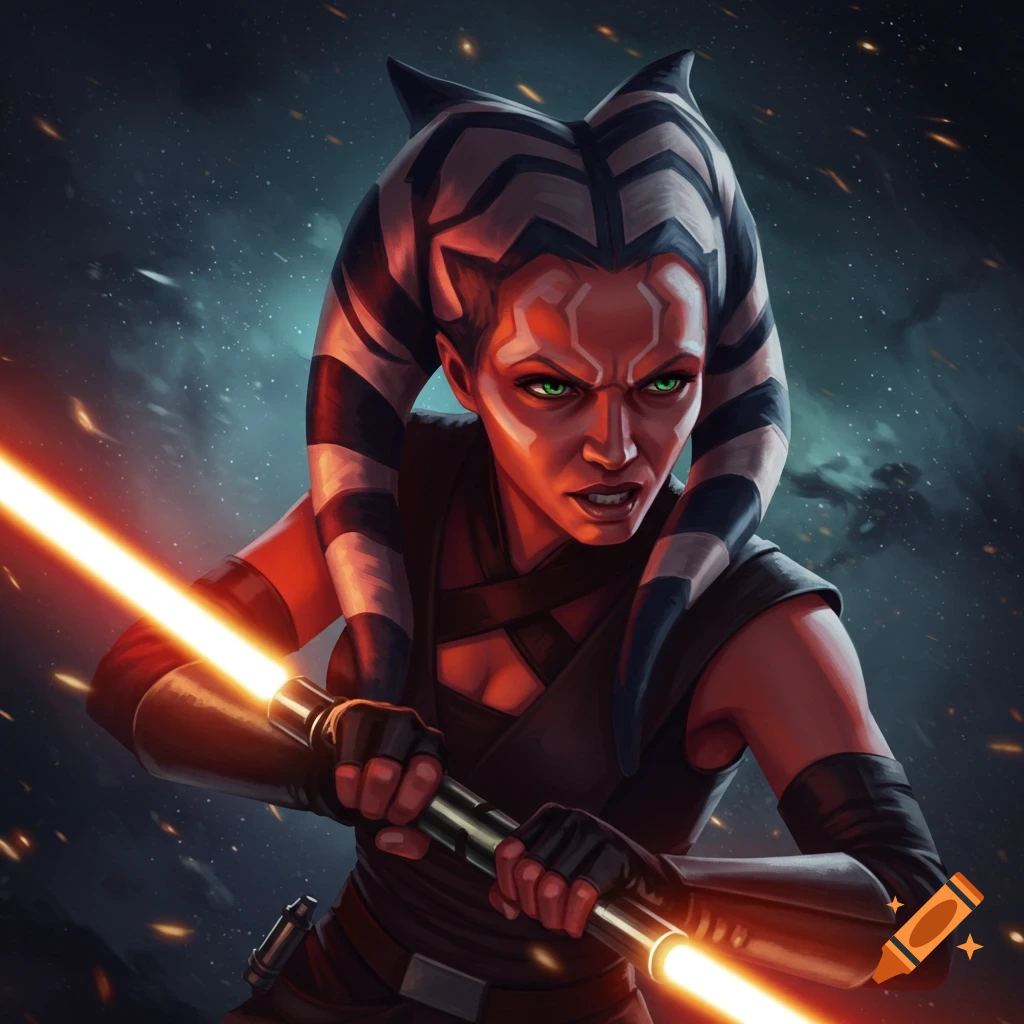 Darth Maul wielding two red lightsabers in a menacing pose on Craiyon