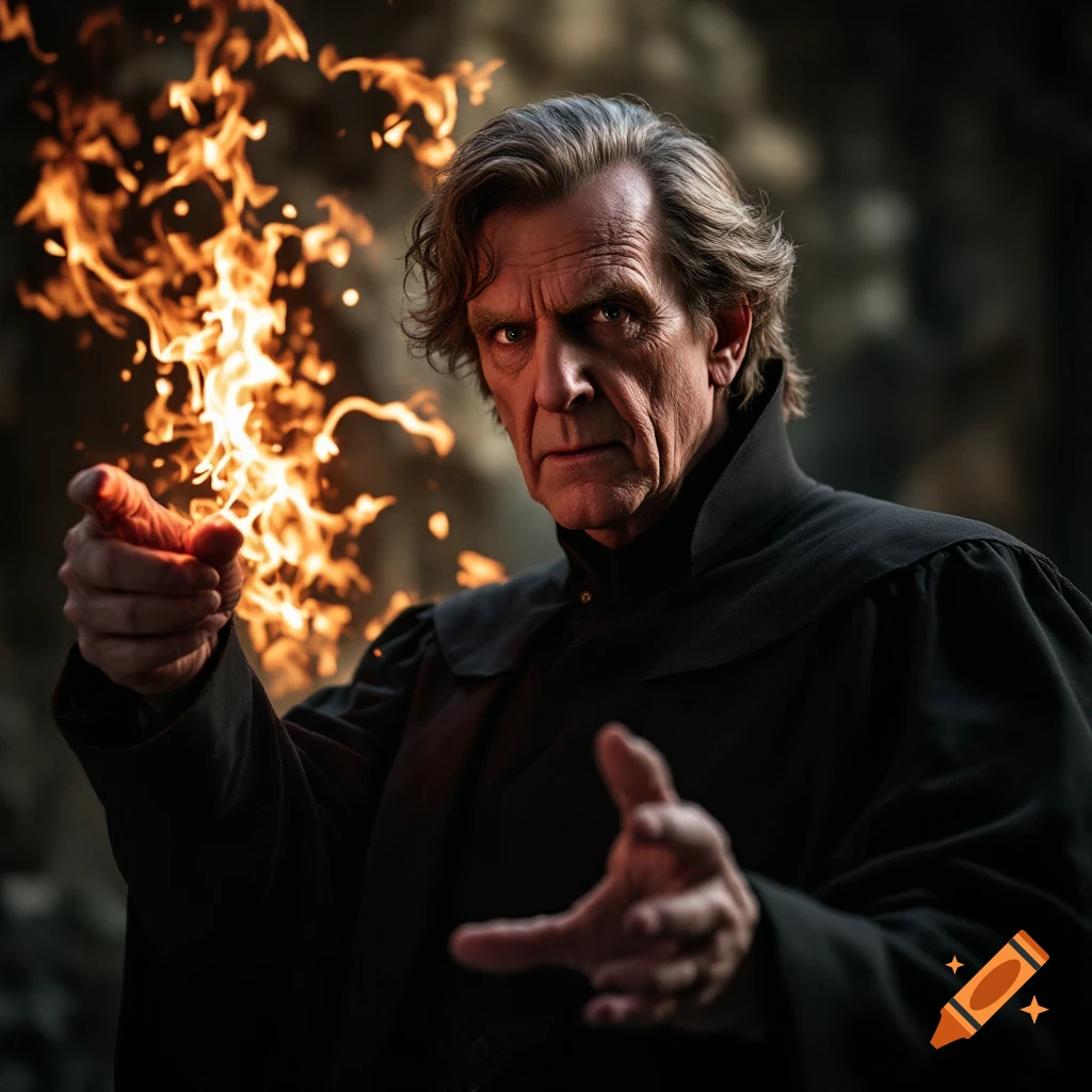 The 12th Doctor as Judge Frollo, cinematic photo on Craiyon