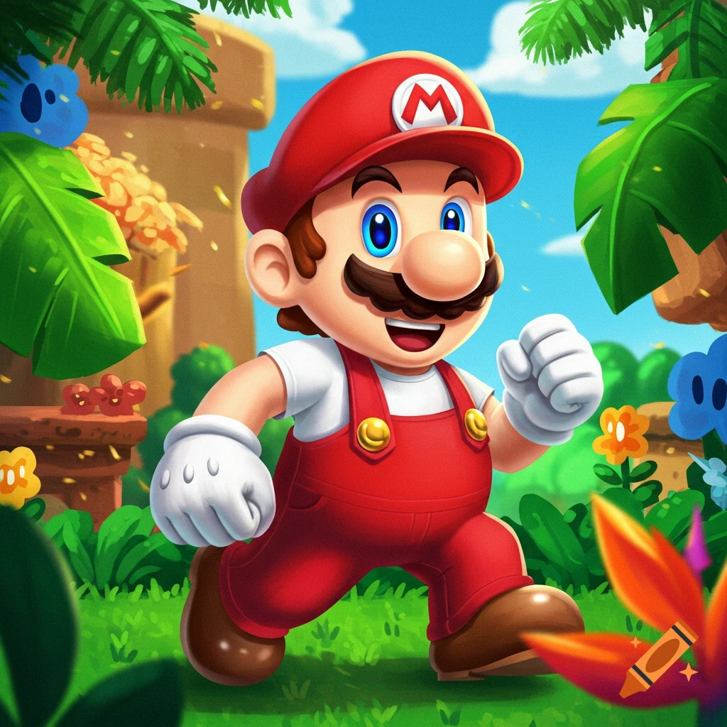 Mario running in a jungle environment on Craiyon