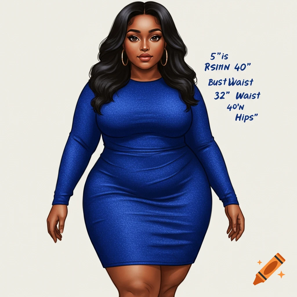 Full body image of a woman with specific measurements on Craiyon